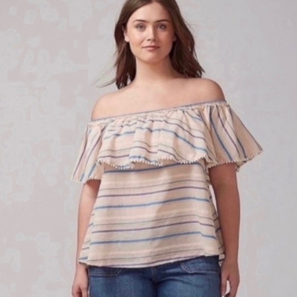 BILLOWY OFF SHOULDER Ruffle Cotton POM TOP 18 20